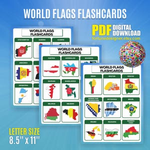 World Flags Geography Flashcards: 196 Countries (digital Download) - Etsy