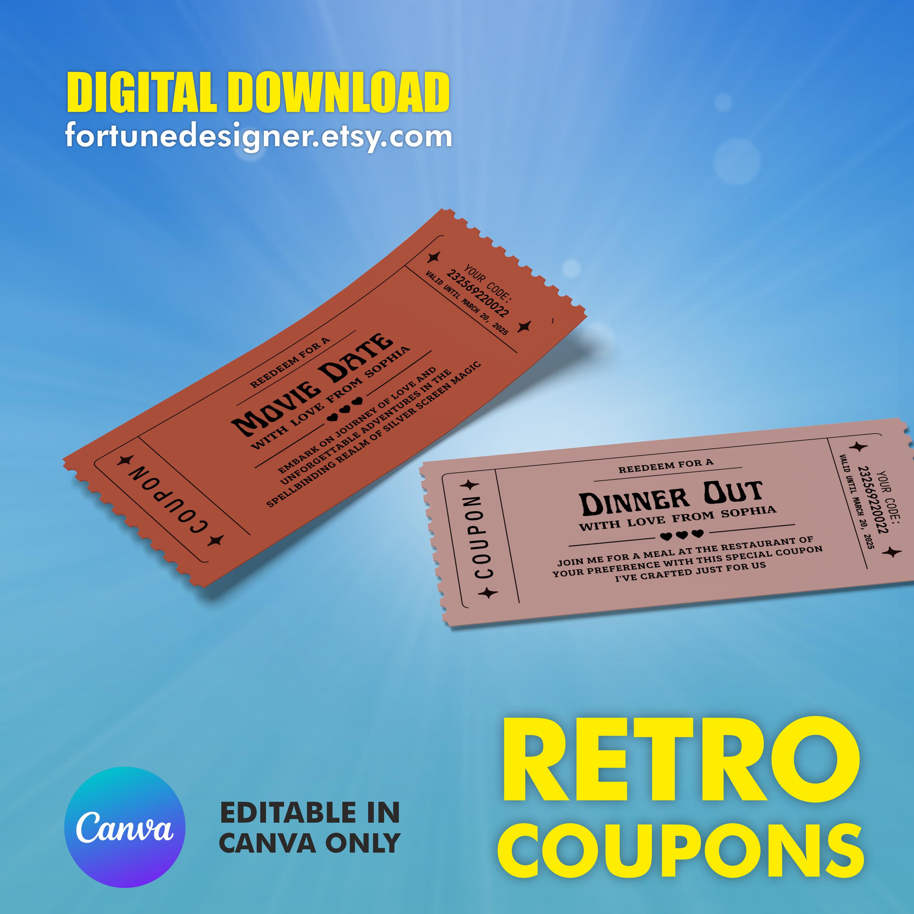 Retro Coupon Template: Printable Gift Coupons (editable Canva Template ...