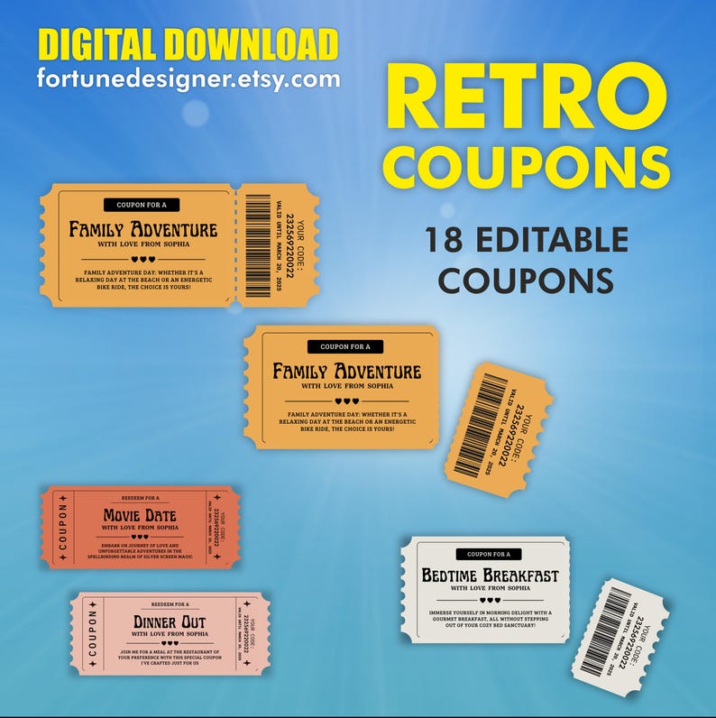 Retro Coupon Template: Printable Gift Coupons (editable Canva Template ...