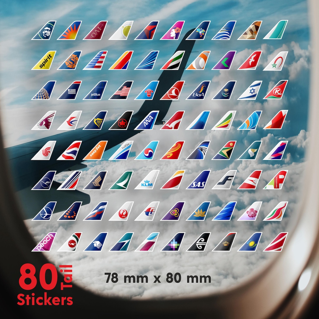 Airline Tail Stickers Aviation Vinyl Decals Travelers & Pilots, Plane ...