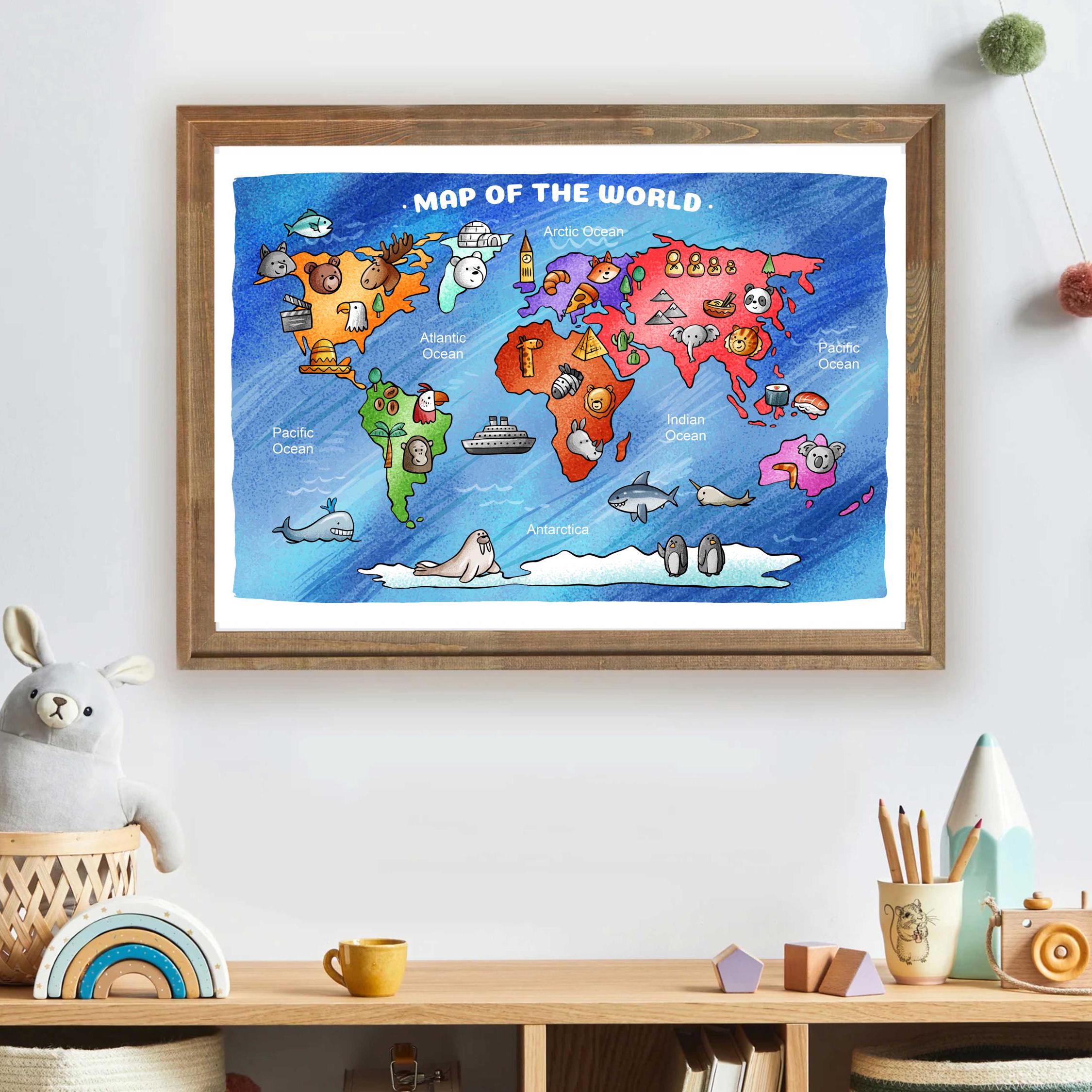 Watercolor Animal World Map: Kids Nursery Decor (printable PDF, PNG ...