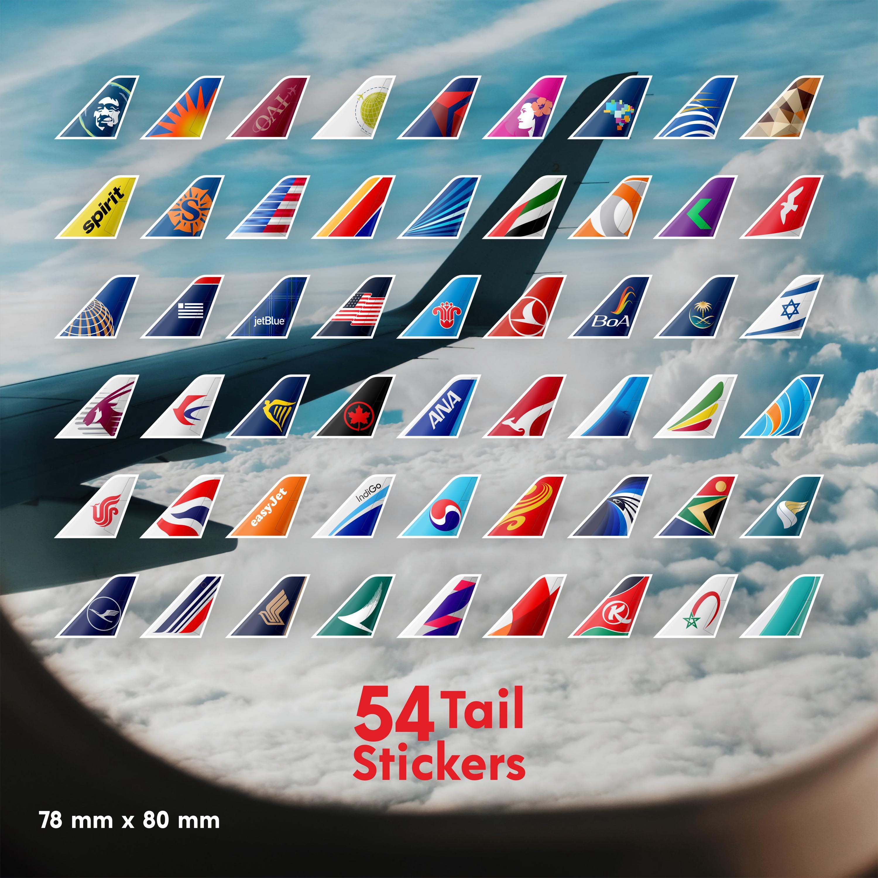 54 Airline Tail Stickers, Airplane Tail Fin Decals, Aviation Stickers ...