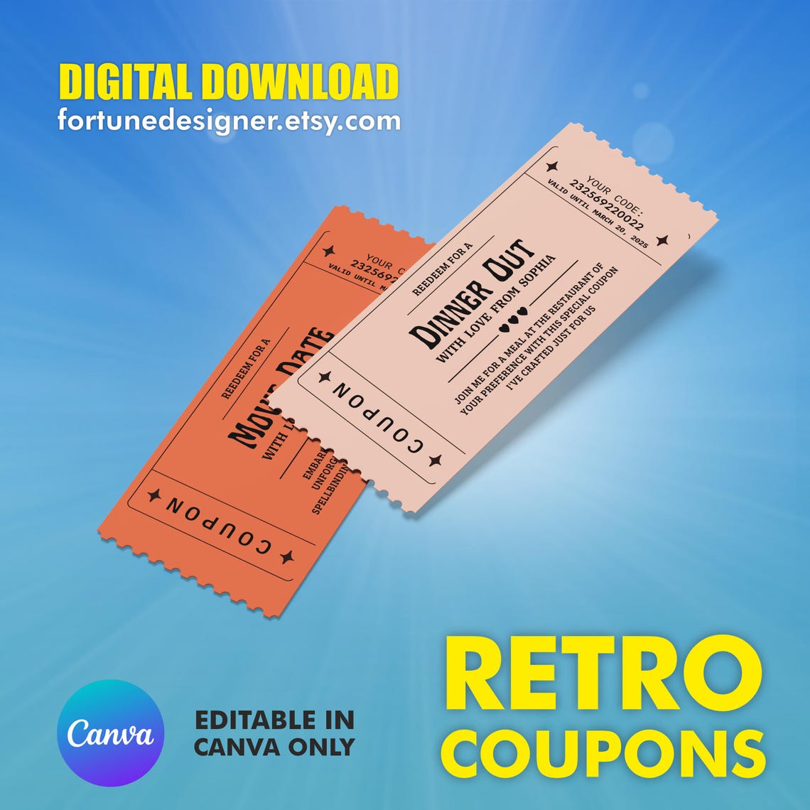 Retro Coupon Template: Printable Gift Coupons (editable Canva Template ...