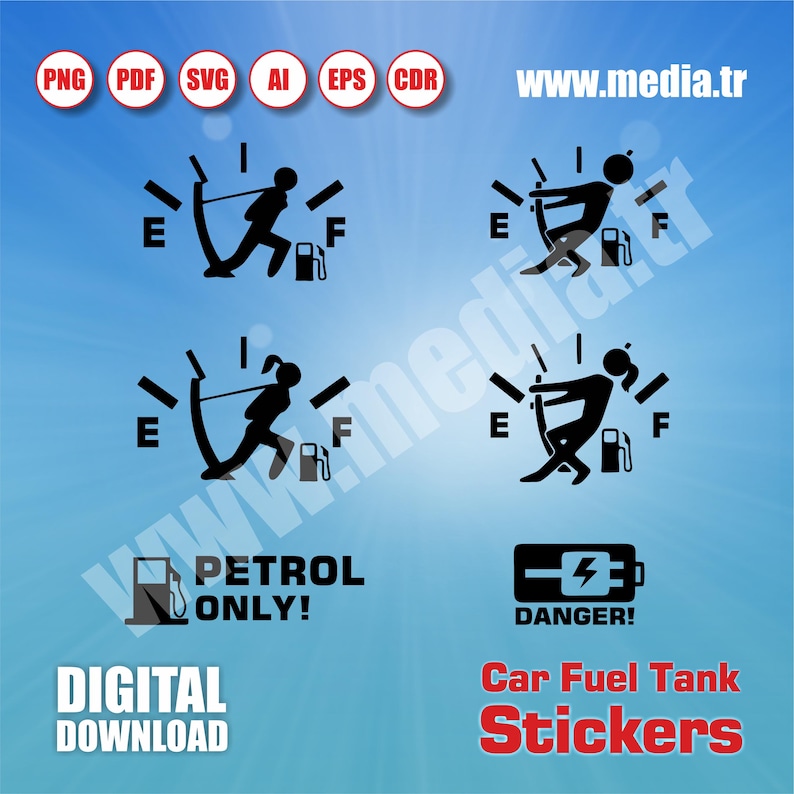 Funny Car Fuel Tank Decal SVG Bundle: Petrol & Electric (digital ...
