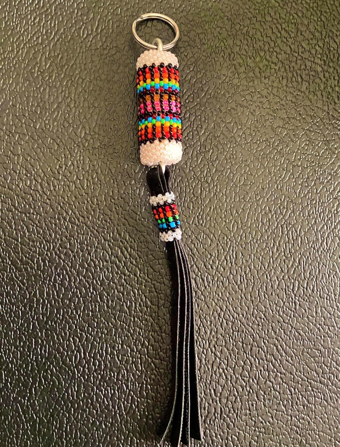 Beaded Peyote Stitch Keychain: white/rainbow - Etsy