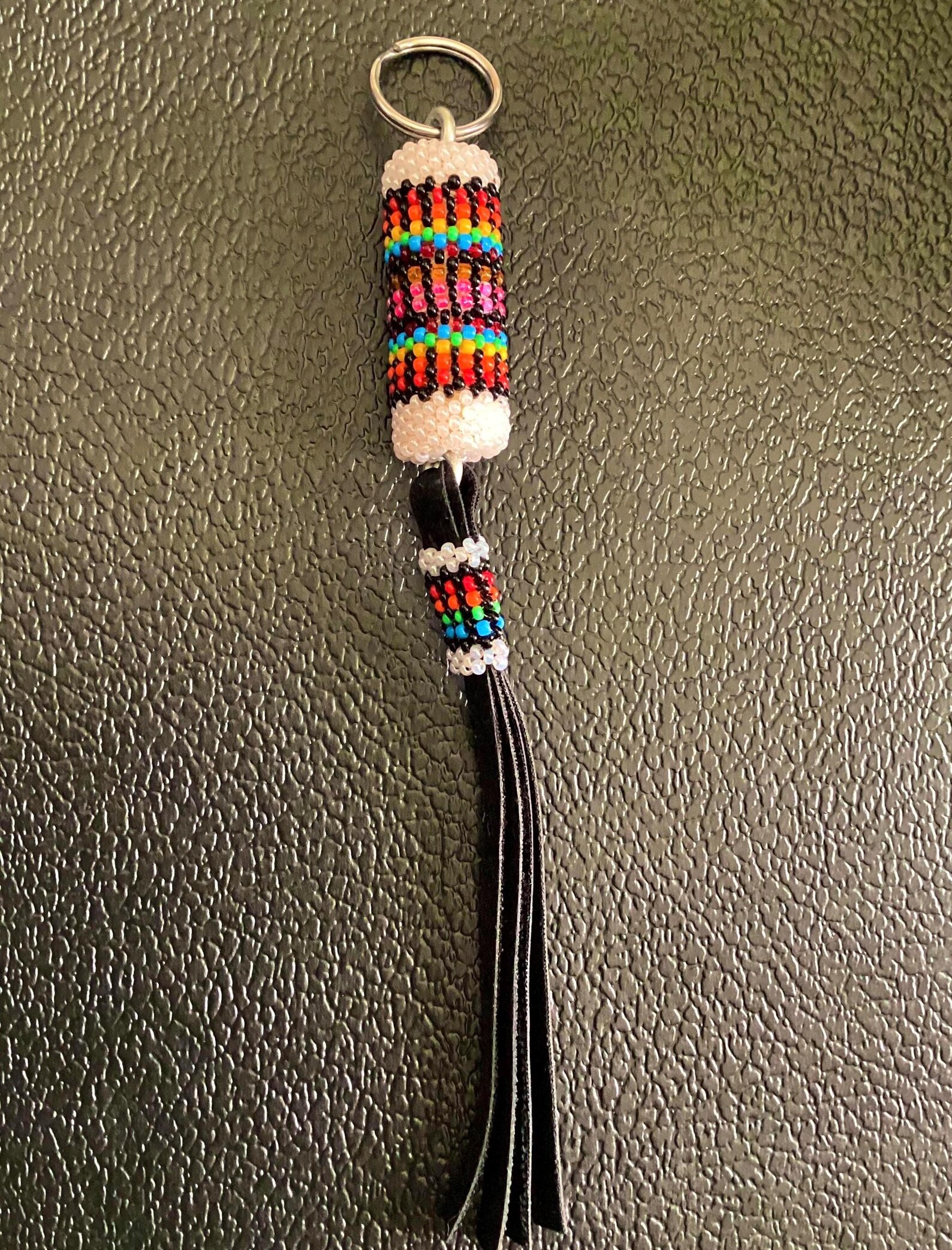 Beaded Peyote Stitch Keychain: white/rainbow - Etsy