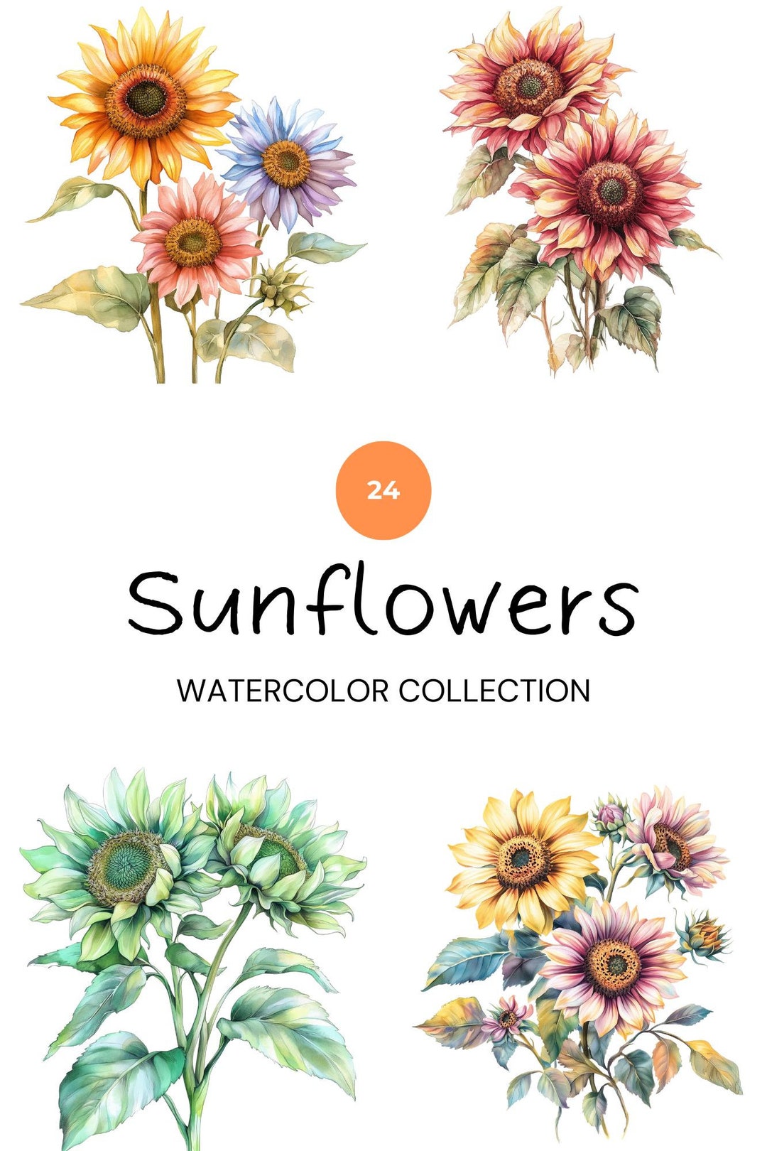 Watercolor Sunflowers Clipart, Floral PNG Images (digital Download) - Etsy