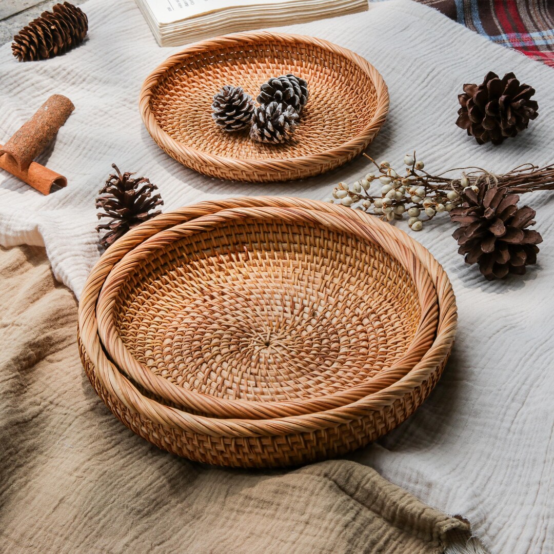 Handmade Round Rattan Woven Plate, Bread Basket, Fruit Basket, Food ...
