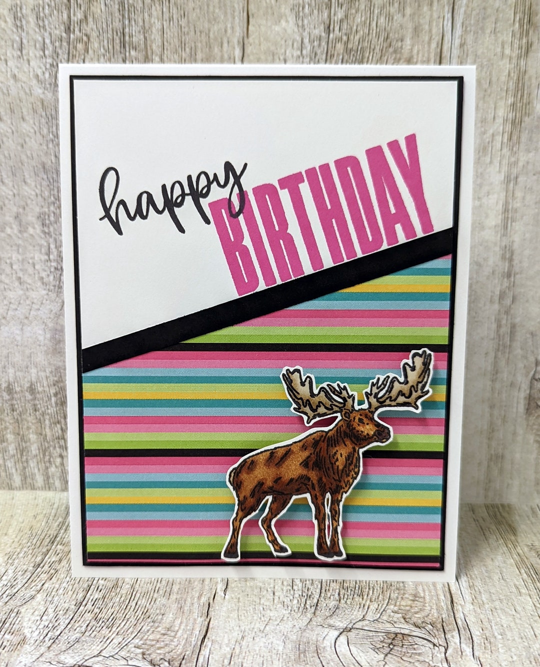 Moose Rack Elk Birthday Handmade Stamped Card Animal Fun - Etsy