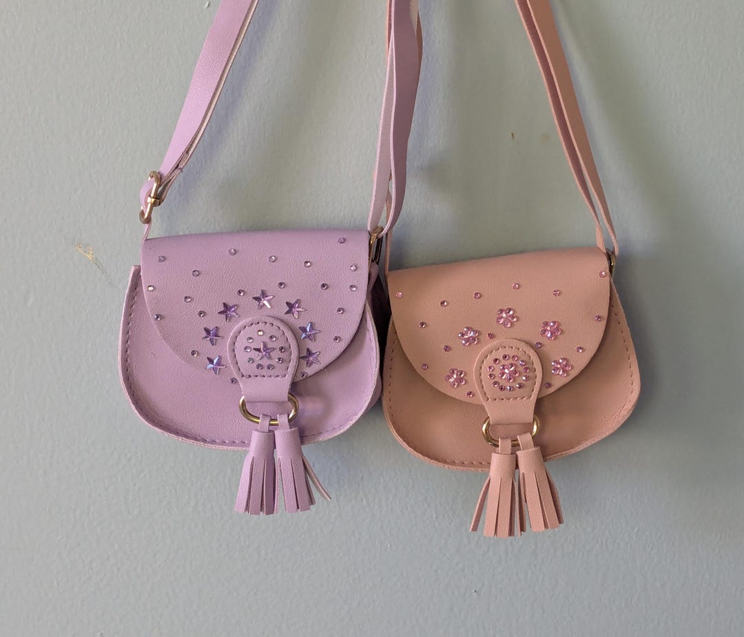 Little Girls Leather Handbag With Rhinestones | Mini Crossbody Purse ...