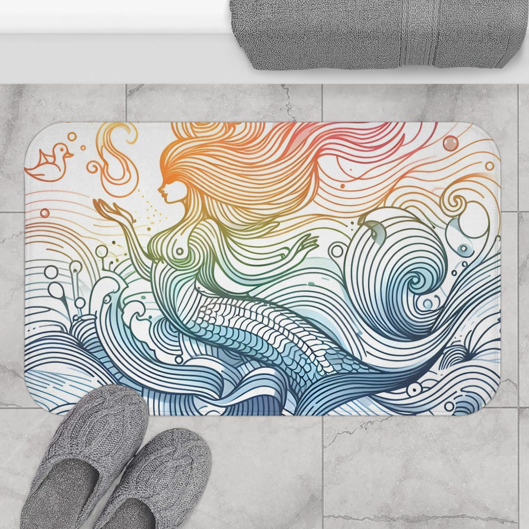 Mermaid Bath Mat, Matching Shower Curtain Available, Ocean Bathroom ...