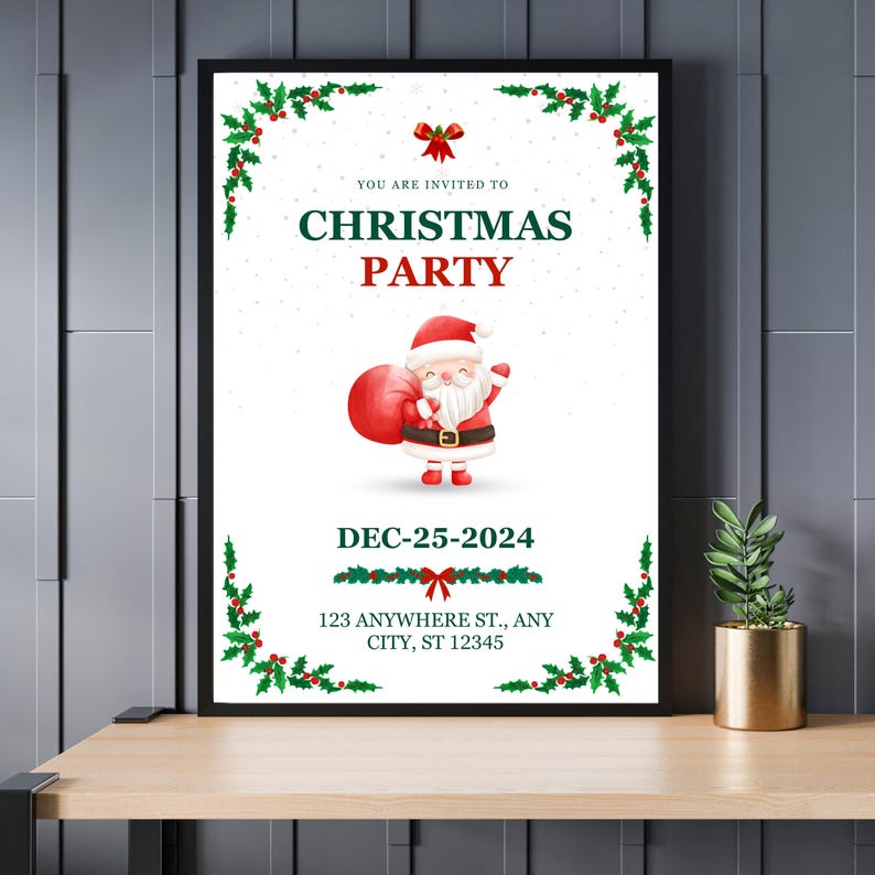 EDITABLE Santa Christmas Party Invitation Template, Digital Invite ...