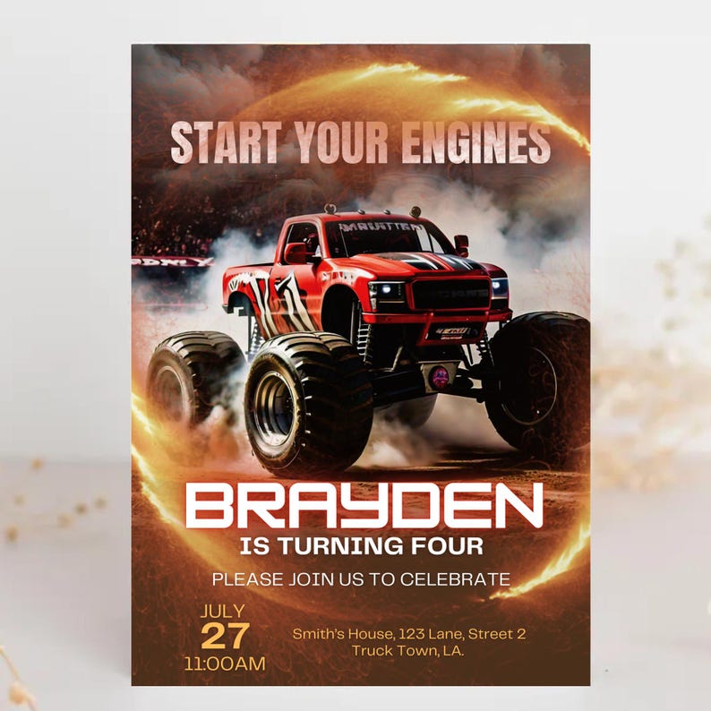 Monster Truck Birthday Invitation, Editable Truck Age, Digital Template ...