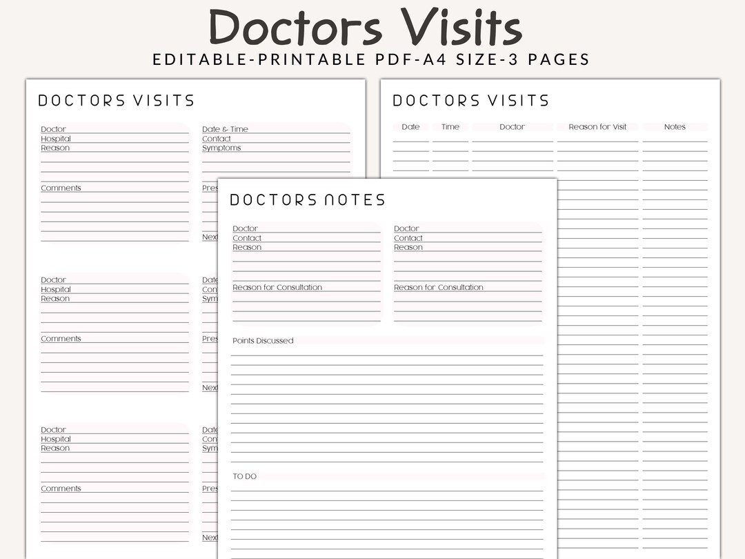 Doctor Visits Tracker Printable Template, Doctor Appointment Log ...