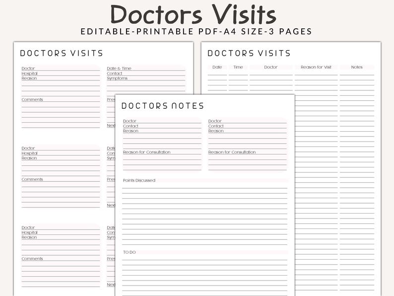 Doctor Visits Tracker Printable Template, Doctor Appointment Log ...