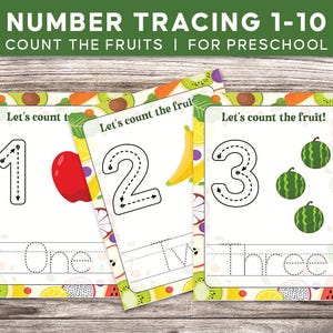 Number Tracing 1-10 & Counting Fruits Activity Book for Preschool 10 ...