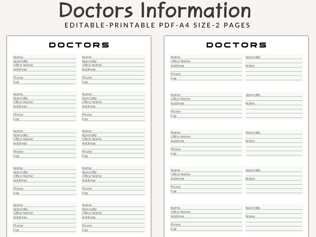 Medical Contacts List Printable, Healthcare Contacts, Doctor Contacts ...