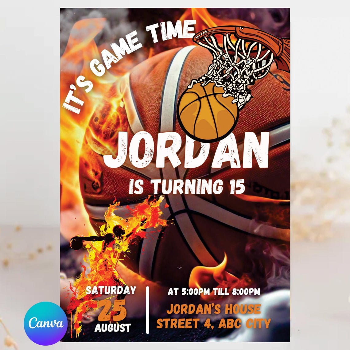 Basketball Printable Invitation, Basketball Party Invitation ...