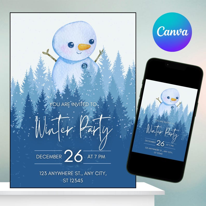 Editable Winter Party Invitation, Snowy Celebration Invite, Winter ...