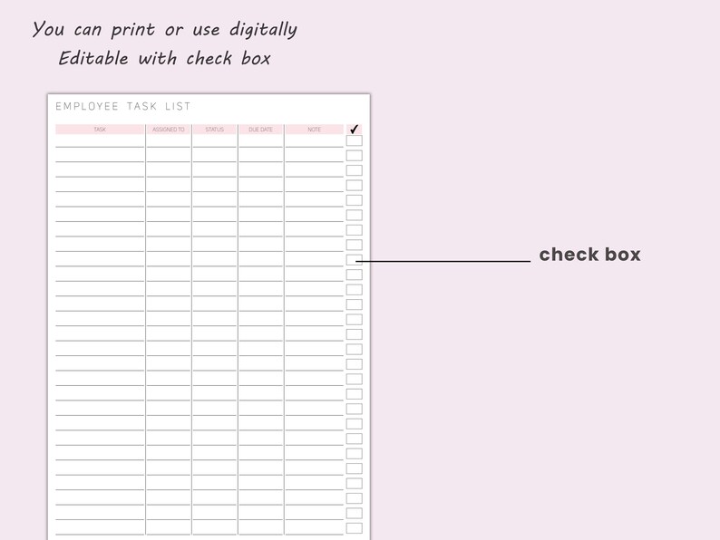 Editable Employee Task List, Task Management, Employee Task Management, Minimalist Employee Task ...