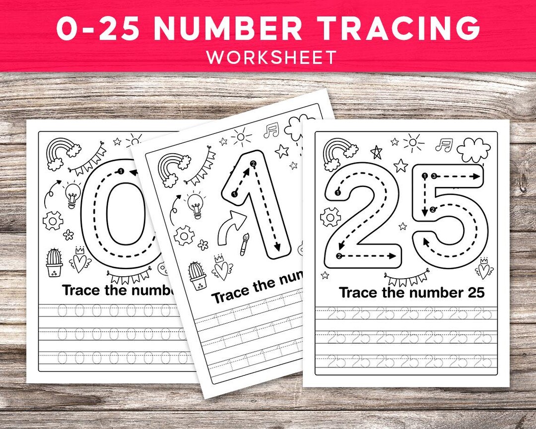 25 Number Tracing Worksheets for Kids Learn Numbers 0-25 With Fun ...