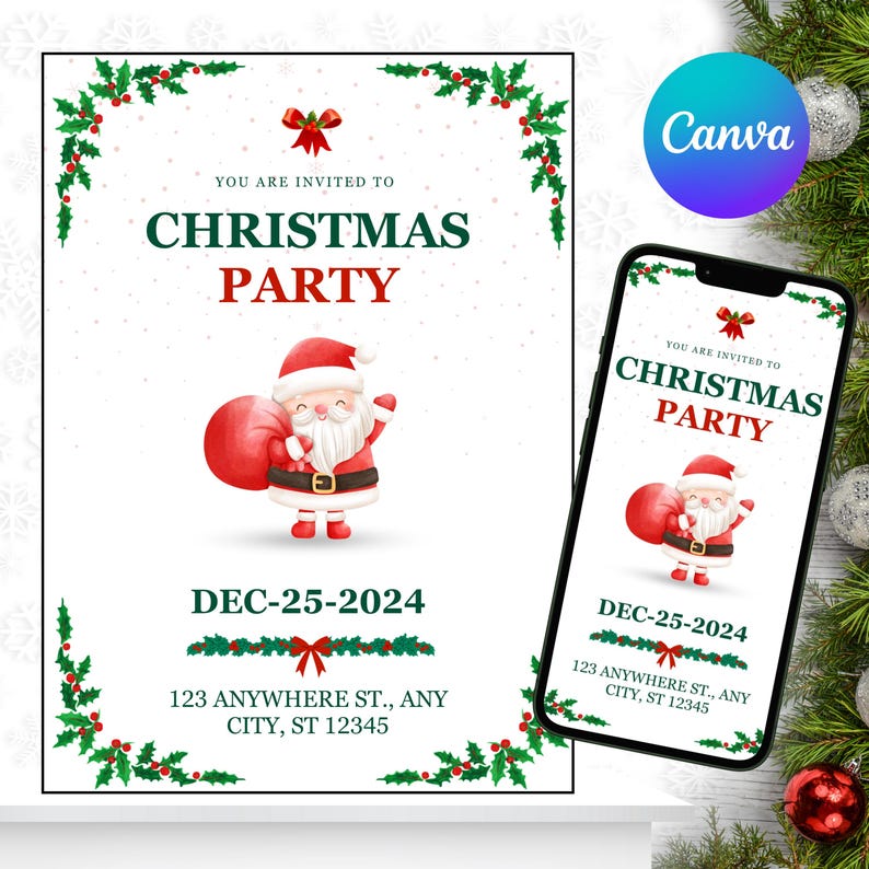 EDITABLE Santa Christmas Party Invitation Template, Digital Invite ...