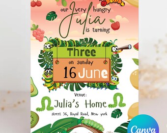 Very Hungry Caterpillar First Birthday Invitation, Fat Caterpillar ...