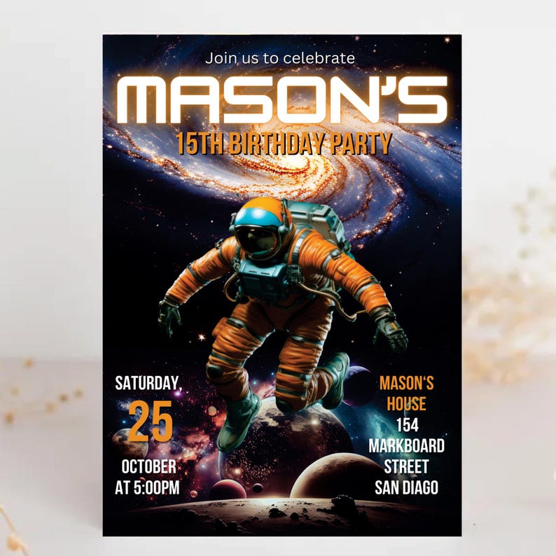 Editable Space Birthday Invitation | Planets Rocket Astronaut Invite ...