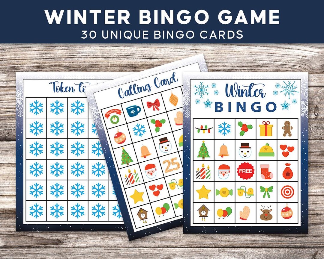 Winter Bingo Game 30 Unique Bingo Cards Printable 8.5x11 PDF & PNG Fun ...