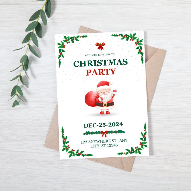 EDITABLE Santa Christmas Party Invitation Template, Digital Invite ...