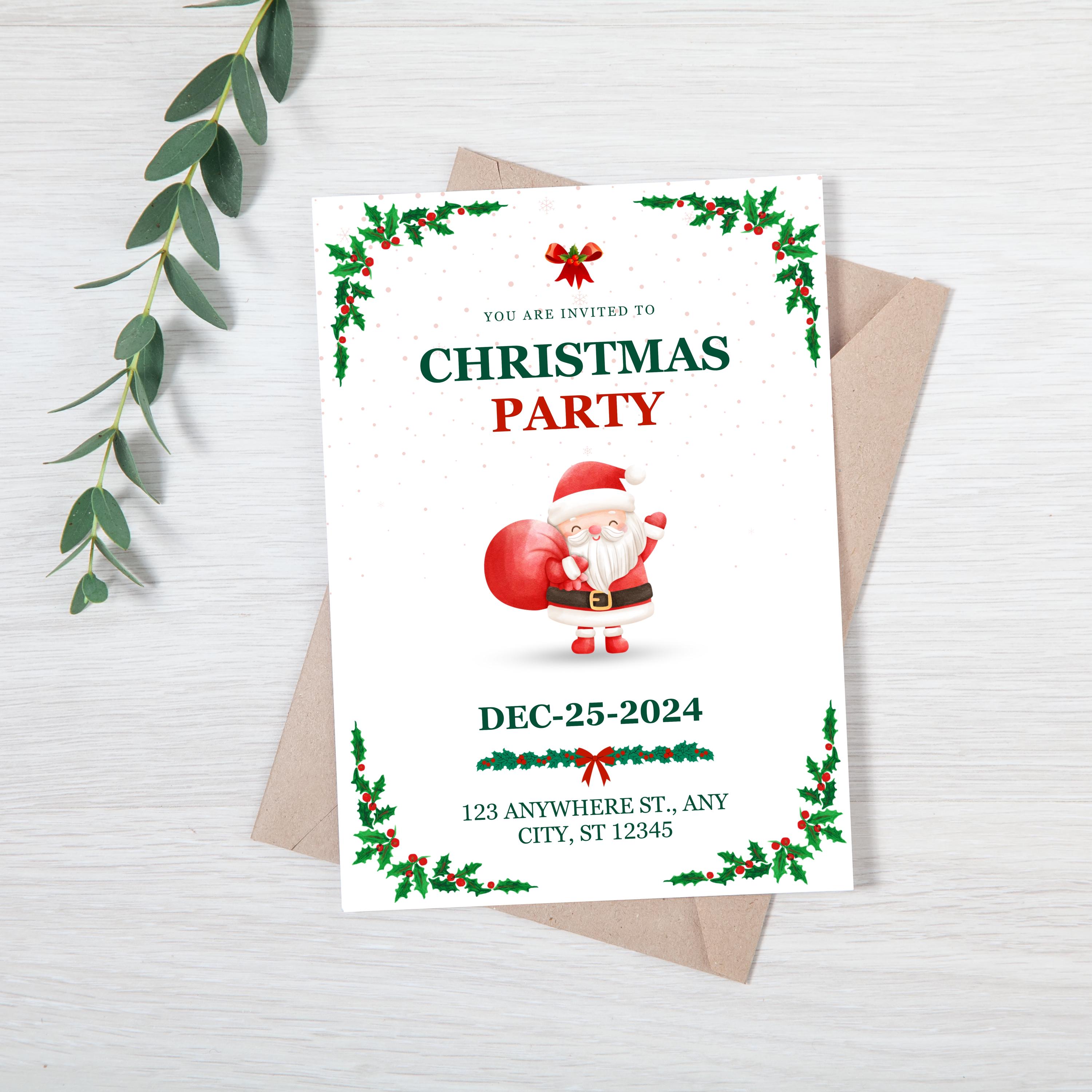 EDITABLE Santa Christmas Party Invitation Template, Digital Invite ...