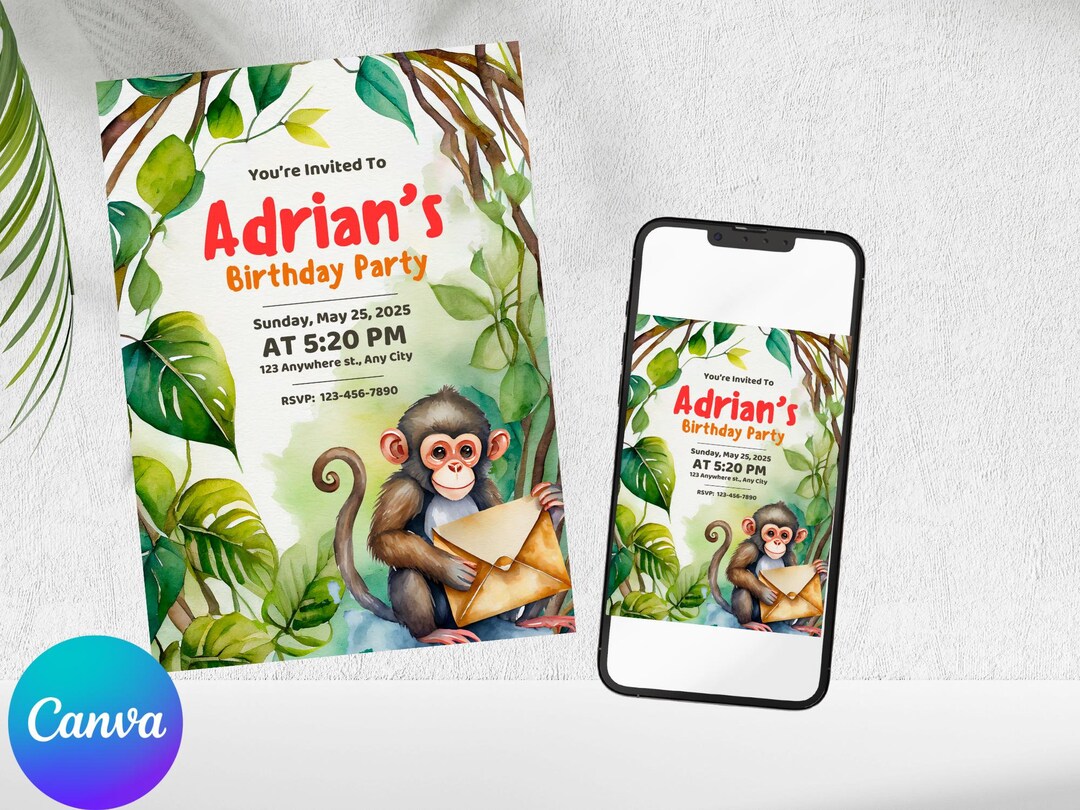 Editable Cheeky Monkey Invitation Monkey Instant Birthday Invitation ...