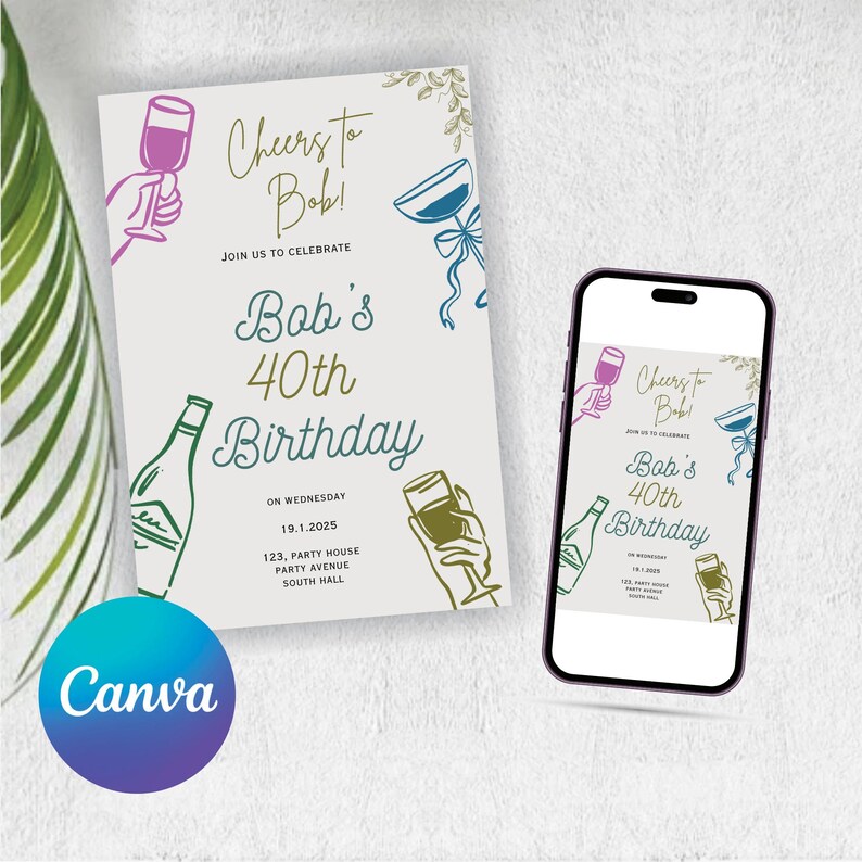 Editable Birthday Party Invitation, Hand Drawn Scribble Cocktail ...