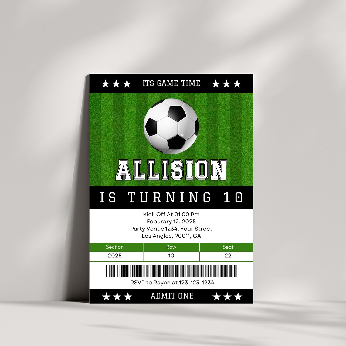Soccer Ticket Birthday Invitation, Football Ticket Invite Template ...