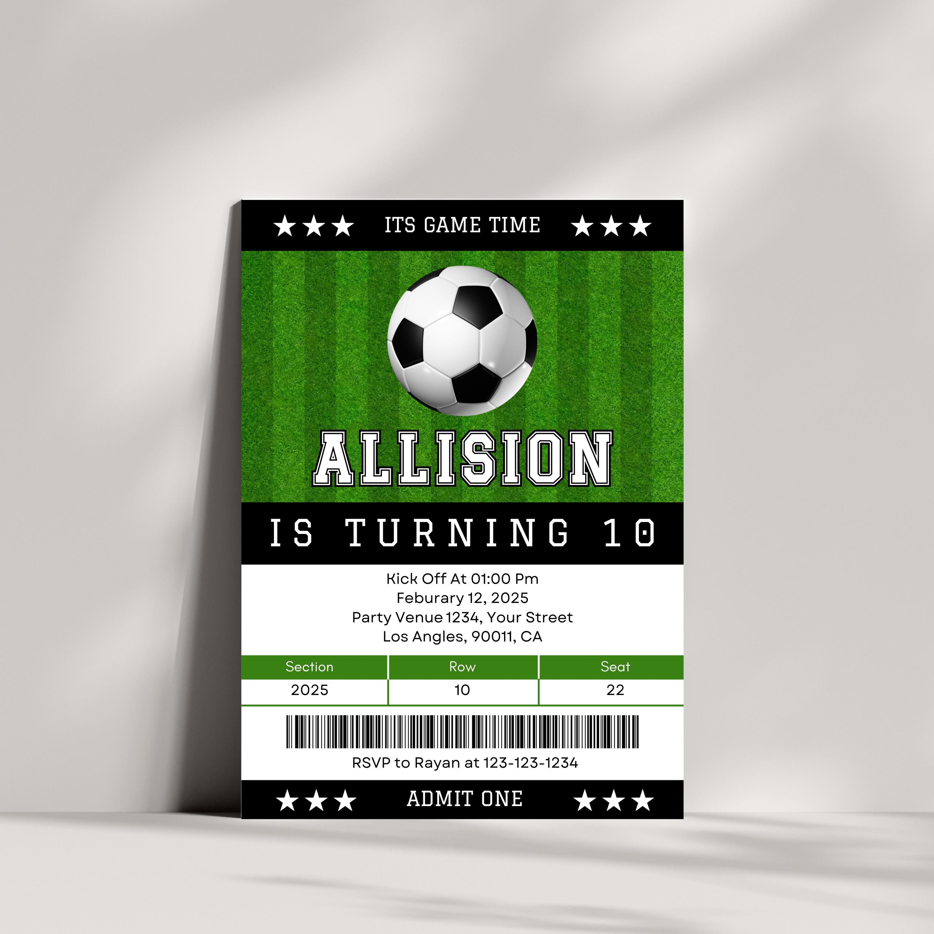 Soccer Ticket Birthday Invitation, Football Ticket Invite Template ...