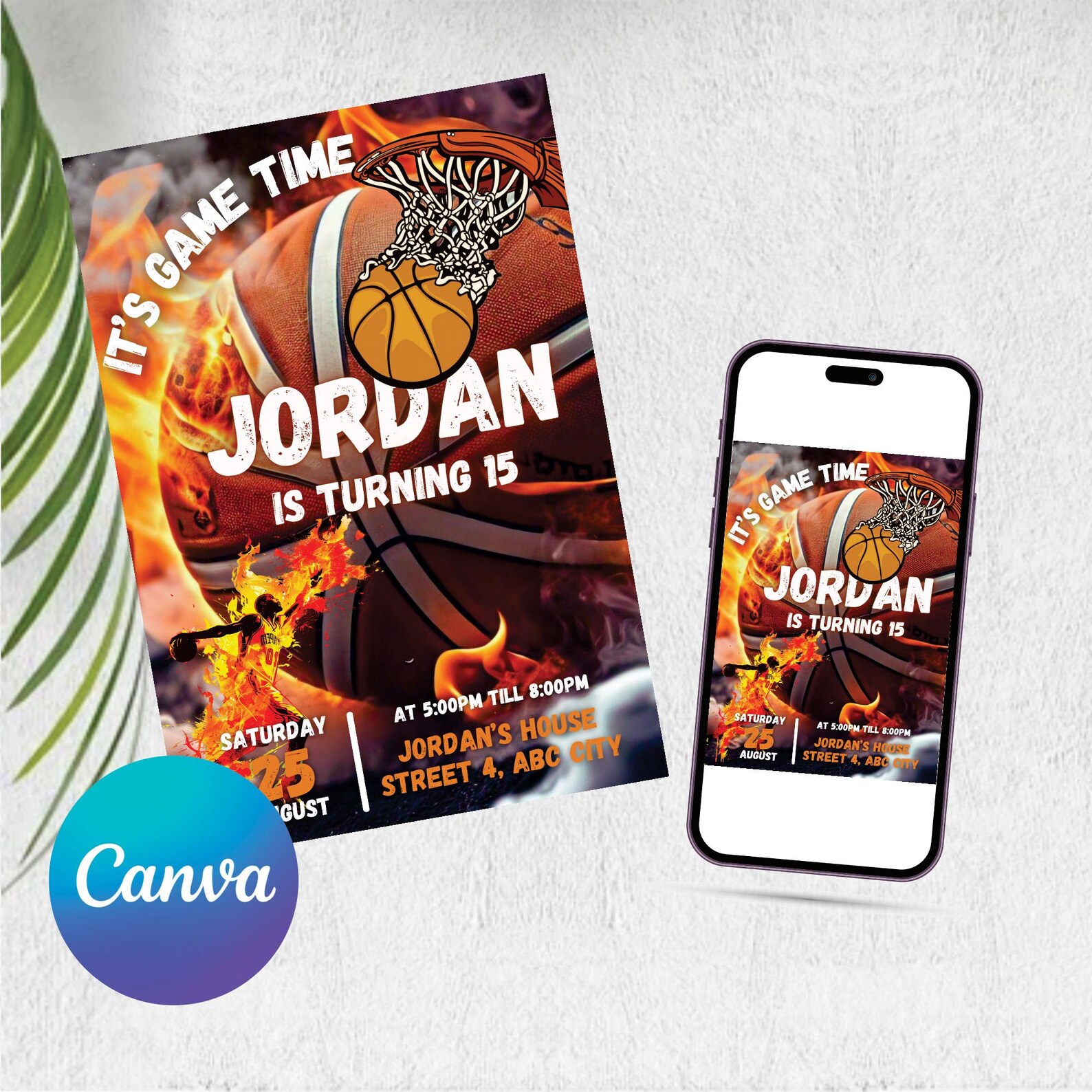 Basketball Printable Invitation, Basketball Party Invitation ...