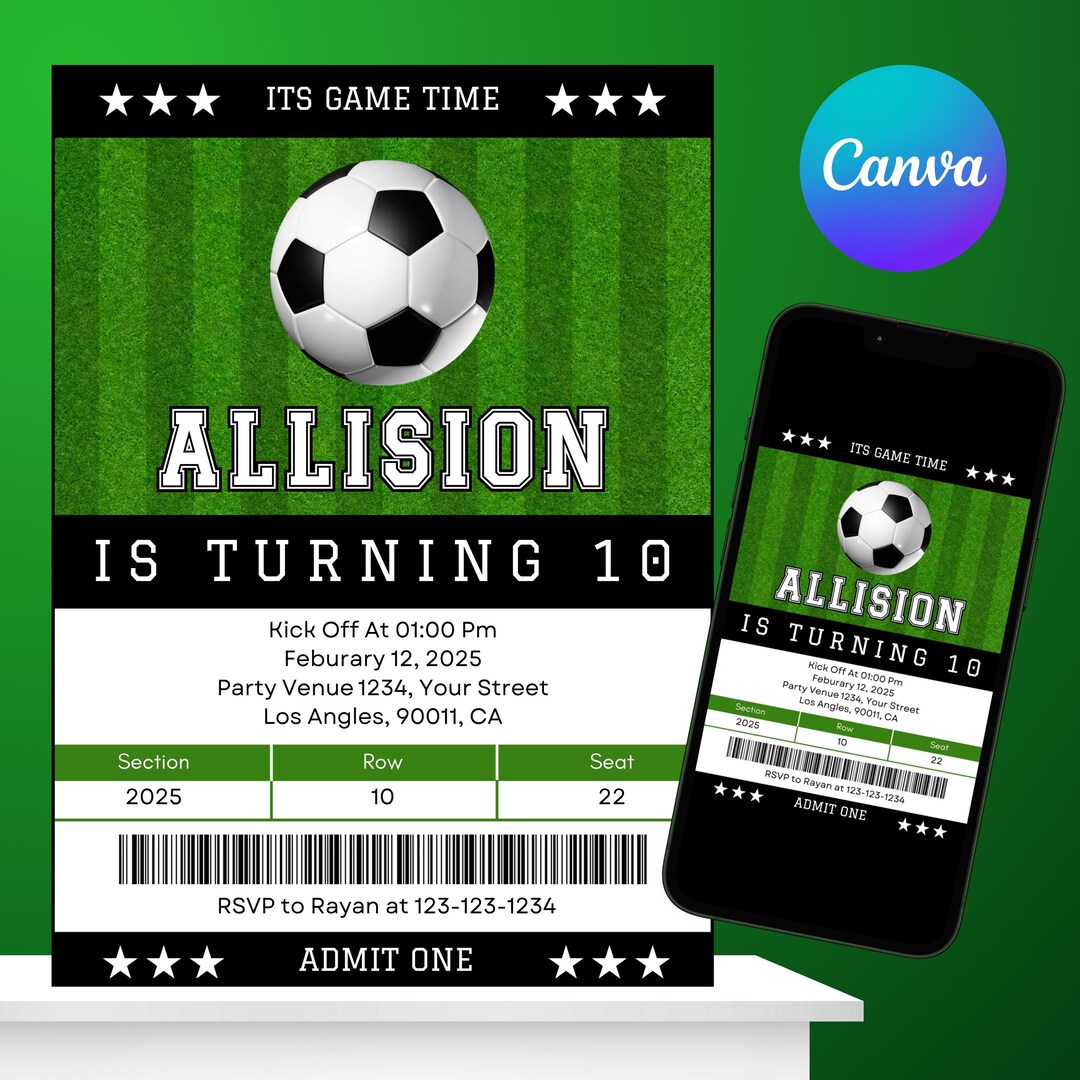 Soccer Ticket Birthday Invitation, Football Ticket Invite Template ...