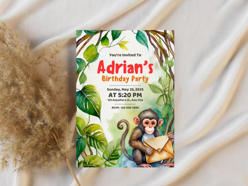 Editable Cheeky Monkey Invitation Monkey Instant Birthday Invitation ...