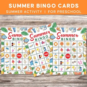 Summer Bingo Game 30 Unique Bingo Cards 5 Bonus Coloring Pages ...