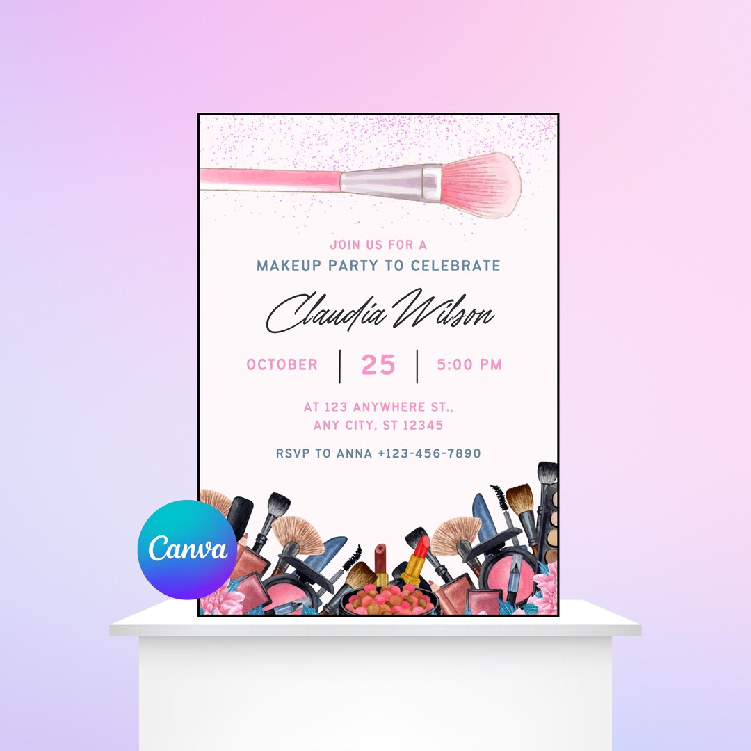 Makeup Party Invitation, Editable Makeup Party Invitation, Party Invite ...