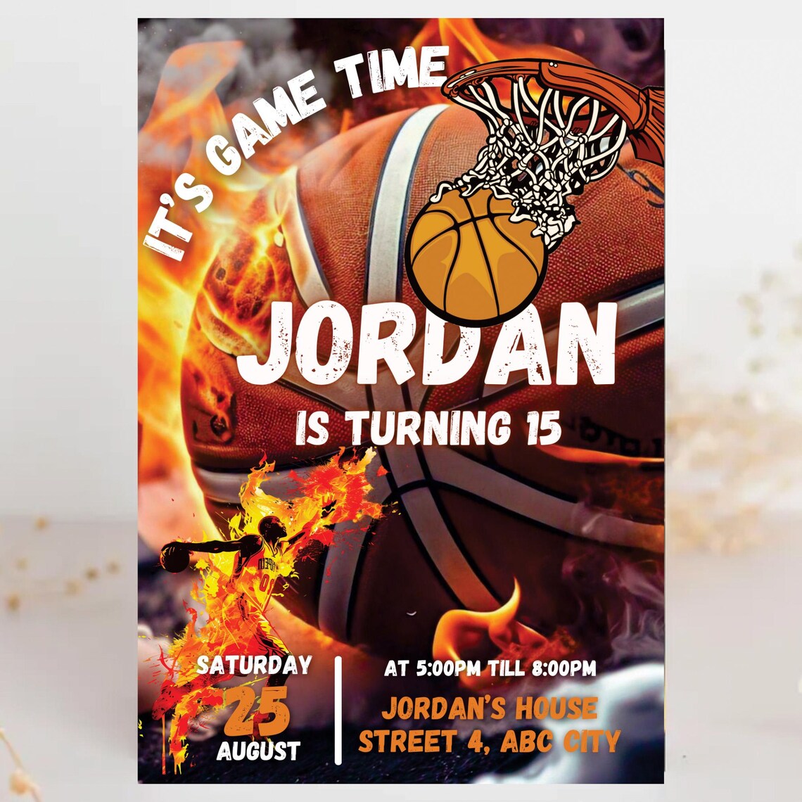 Basketball Printable Invitation, Basketball Party Invitation ...