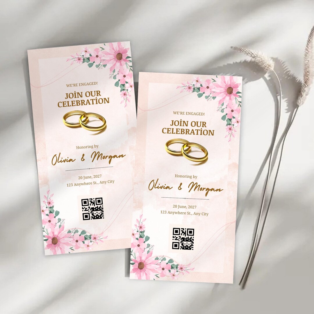 Editable Engagement Invitation Ticket | Pink & Elegant Design | Digital ...