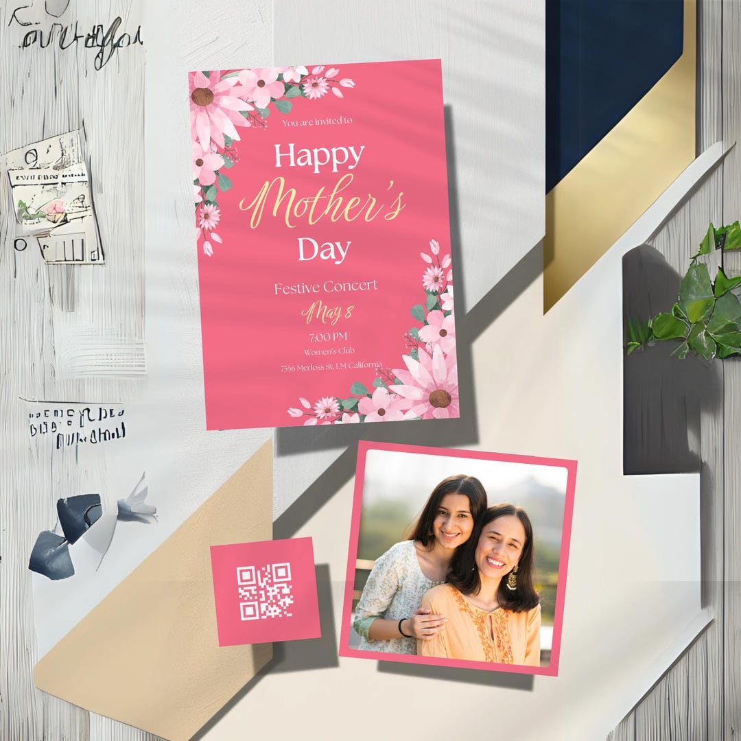 Printable Editable Mother’s Day Invitation With QR Code Add Your Photo ...