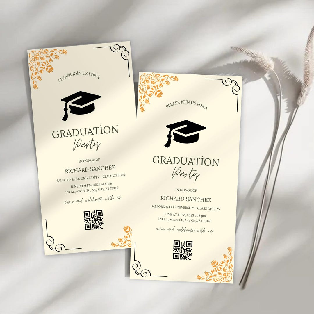 Editable Graduation Ticket Invitation – Elegant Modern Design With QR ...