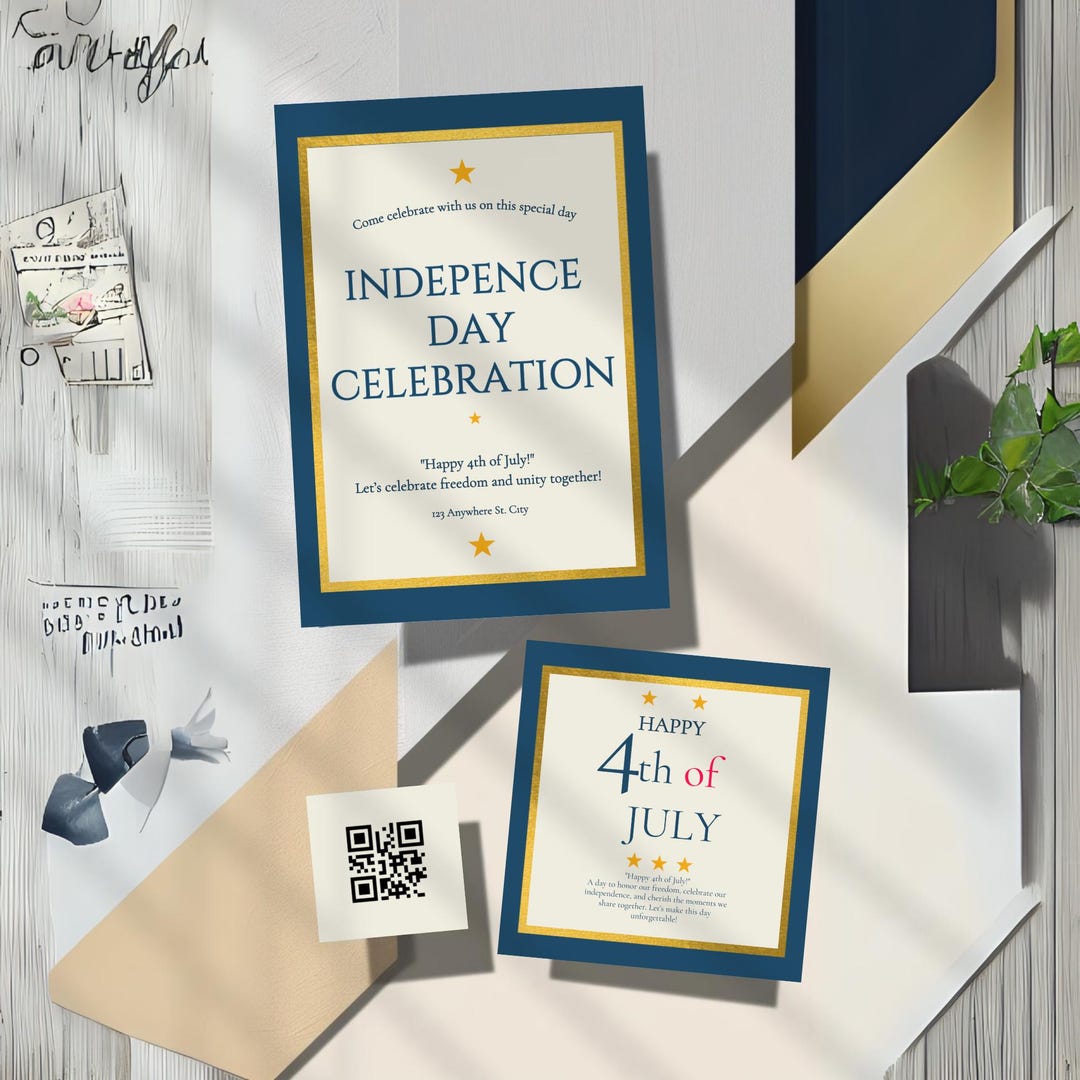 4th of July Invitation Independence Day QR Code Card Printable Editable ...