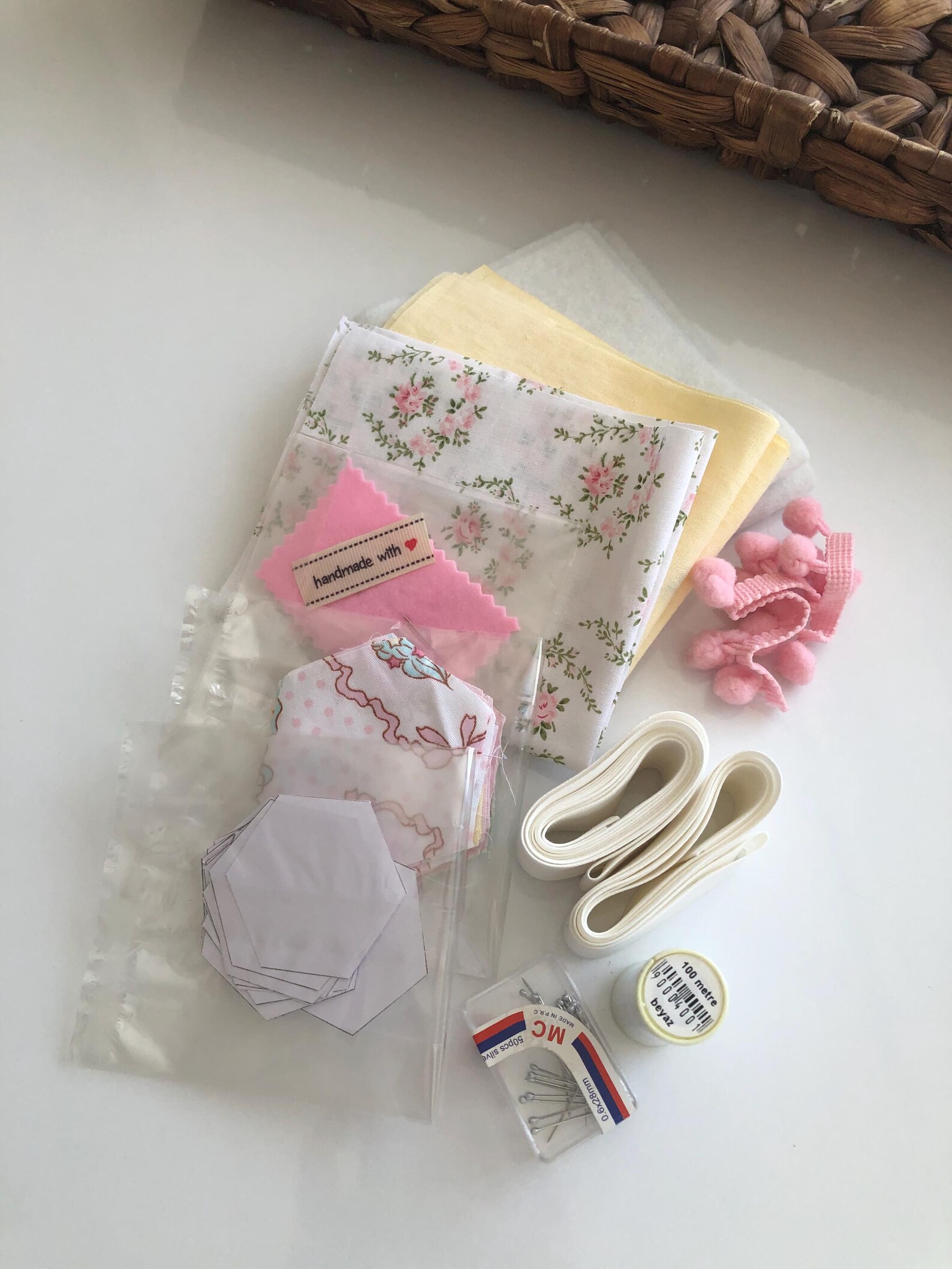 Diy Pink Patchwork Bag Set,do İt Yourself Handmade Cotton Quilted Girls ...