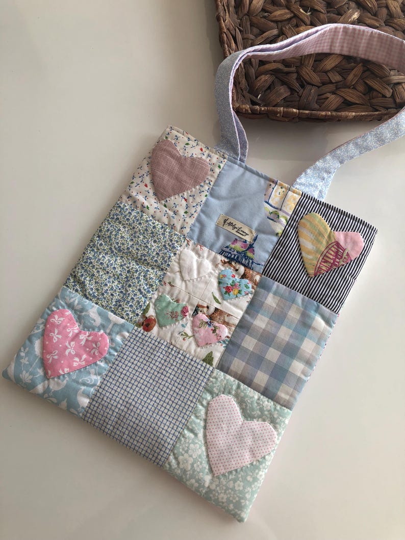 Patchwork Bag PDF Template, Handmade Cotton Quilted Bag Model, Heart ...