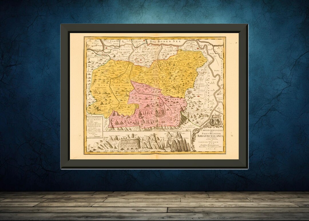 Vintage Map of Canton Appenzell, Switzerland Premium Matte Paper Metal ...