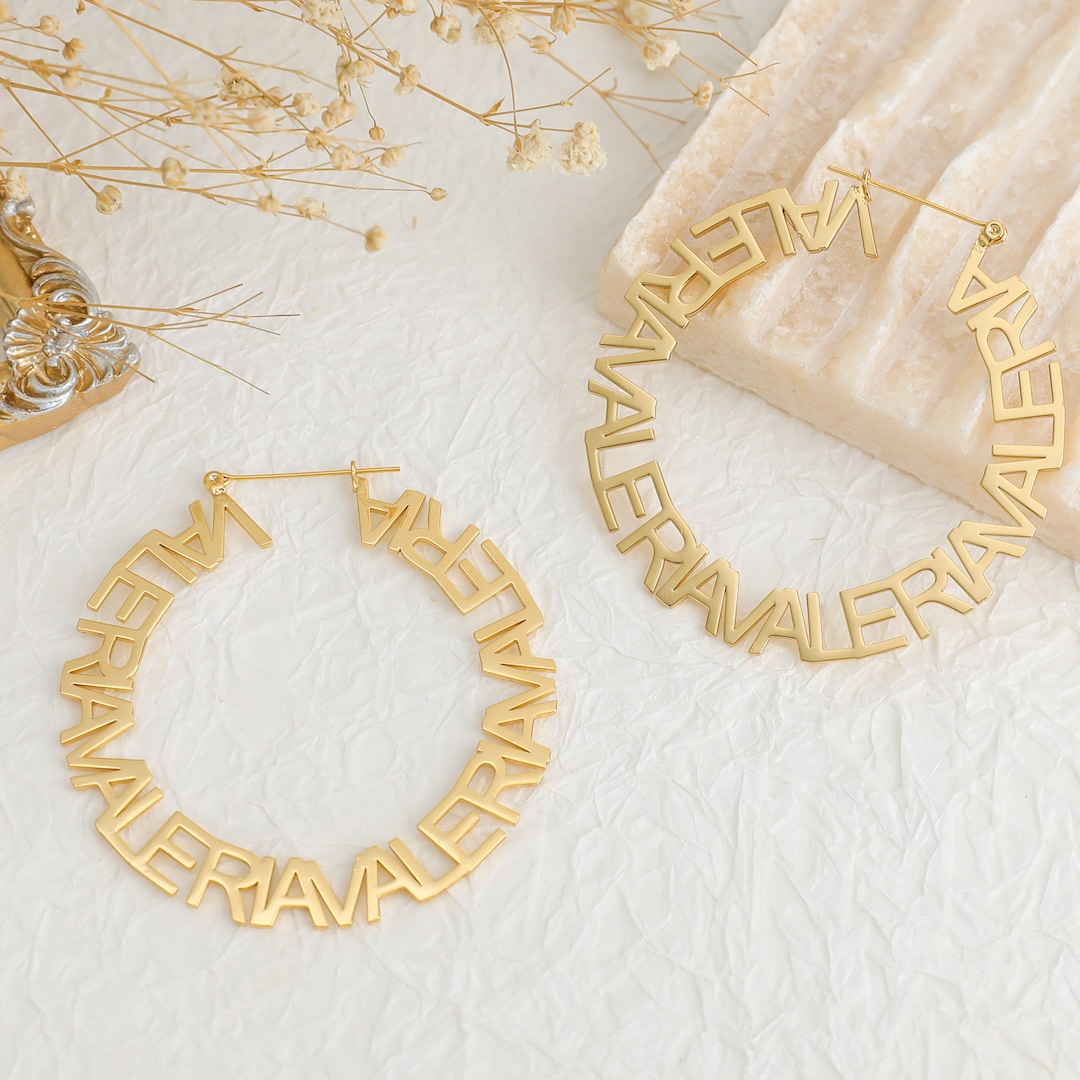 Custom Letter Hoop Earrings, Gold Name Letter Hoops, Personalized Name ...
