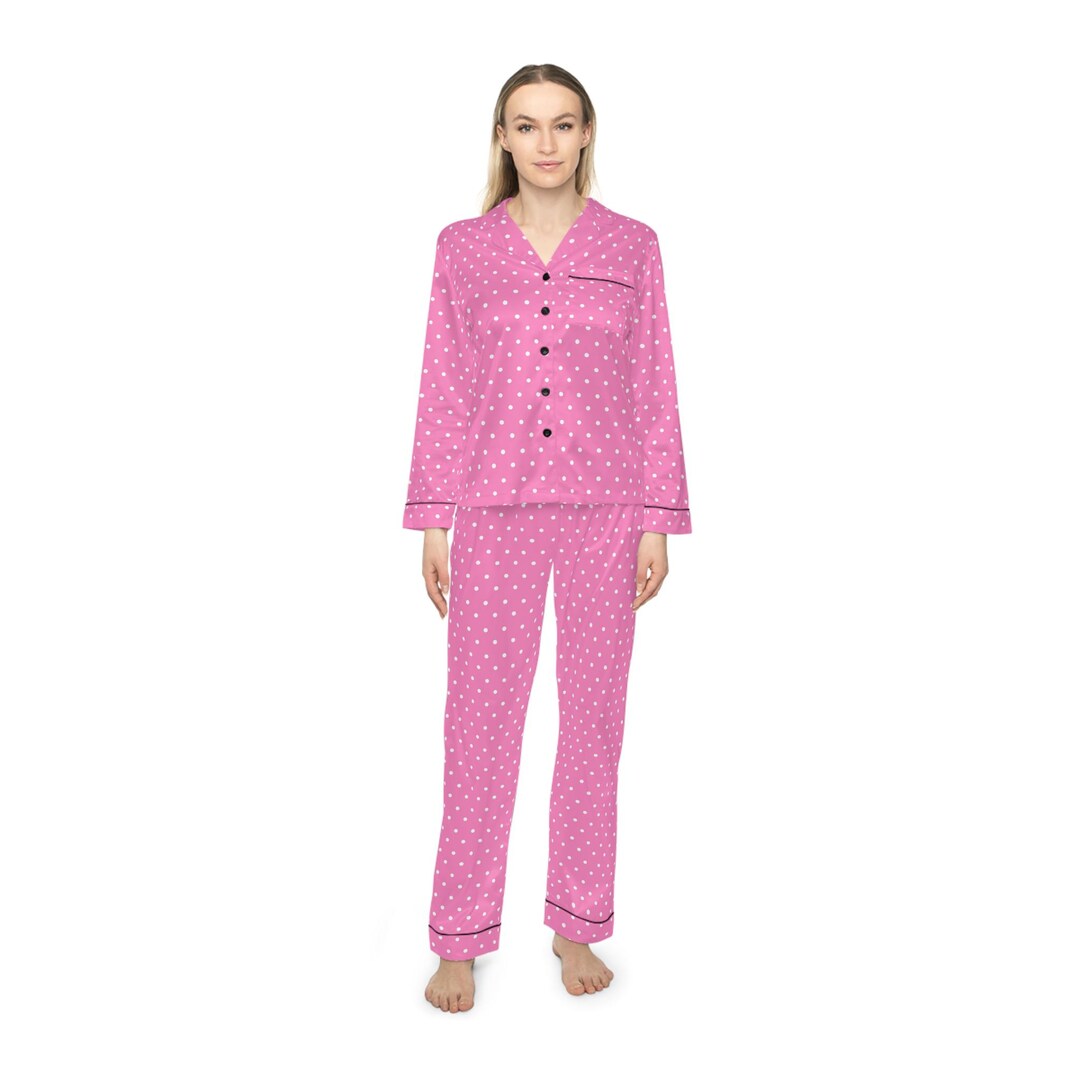 Women | Chic Pink and White Polka Dot Satin Pajamas | Luxurious All ...